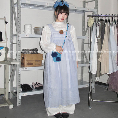 one purple| 新品重磅～进口全苎麻拼接法国蕾丝减龄吊带娃娃裙