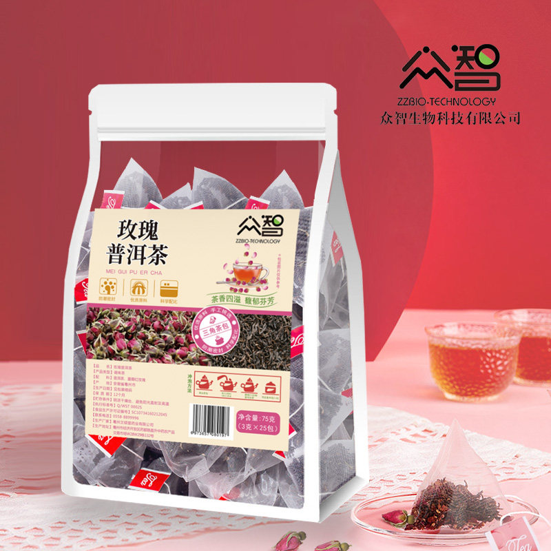 玫瑰普洱熟茶三角茶包 重瓣玫瑰花独立小包装袋泡茶办公冷泡茶