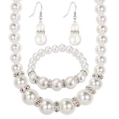 Charm Wedding Jewelry Set Pearl Party Prom Gift Crystal Brac