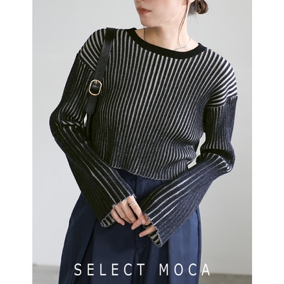 SELECTMOCA竖条纹打底衫显瘦