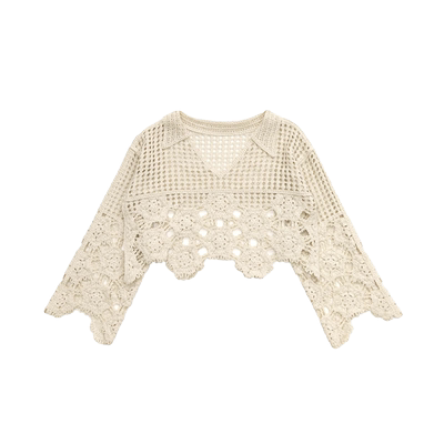 SELECT MOCA 高质感V 领勾针编织短款罩衫上衣女日本直邮30001469