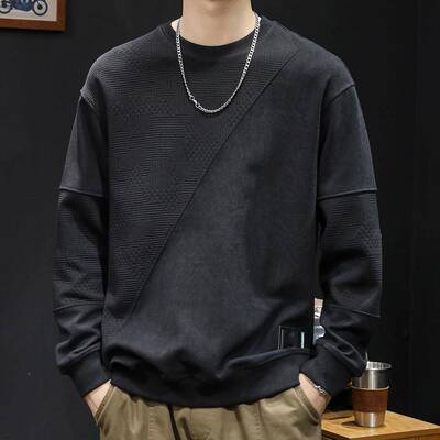 潮牌百搭厚码棉T男春秋款拼接男款衣385秋季205新服款男士长袖大