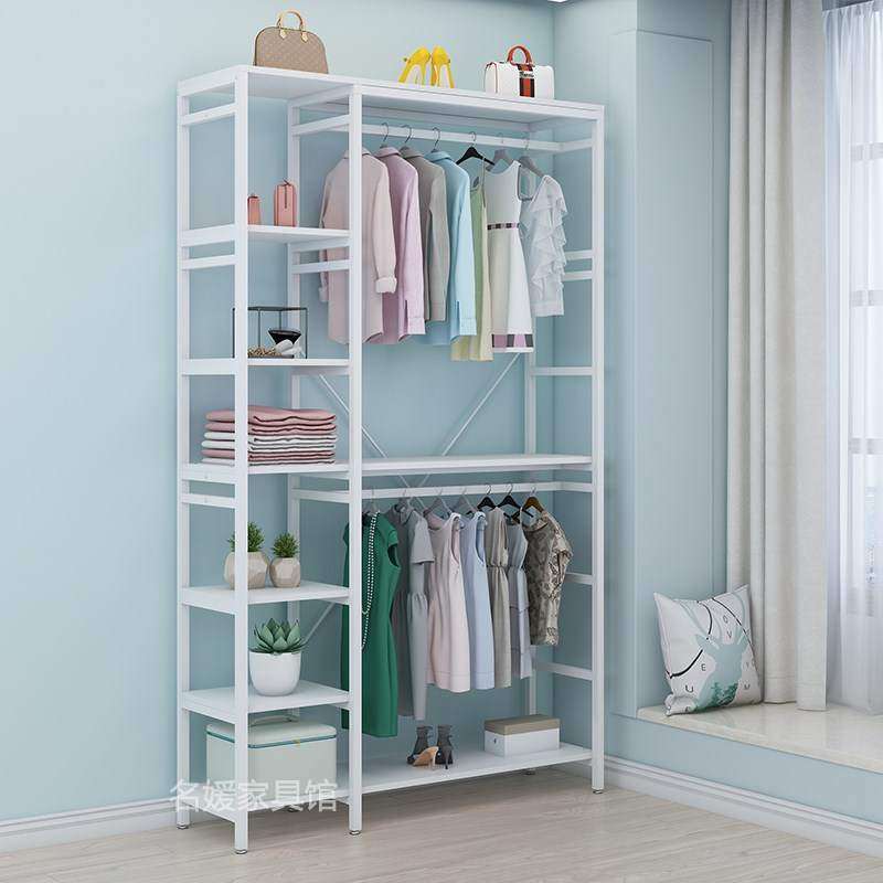 钢木双层衣架衣帽间挂衣架服装展示架落地组合开放式衣柜挂包架子_虎窝淘