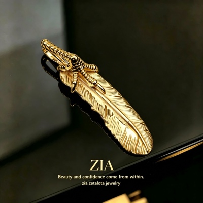 ZIA珠宝定制18k金K金红手工定制高桥鹰爪羽毛吊坠