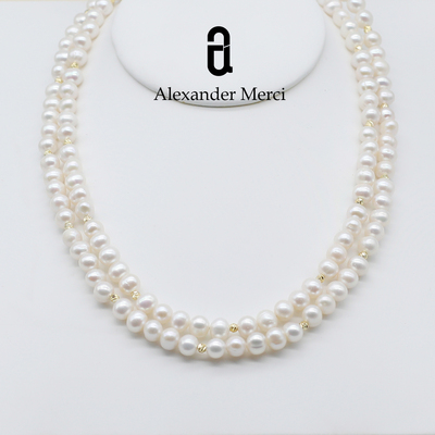 天然无核珠光超哇塞的西家土星OT扣双层项链 AD25S110618