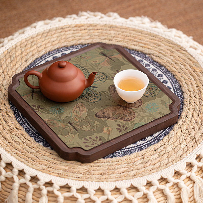 中式胡桃木色茶盘托盘复古家用壶承禅意干泡盘防水茶席隔热垫