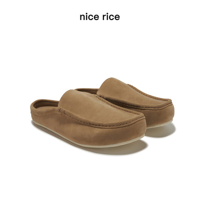 nicerice好饭反毛牛皮包头拖鞋
