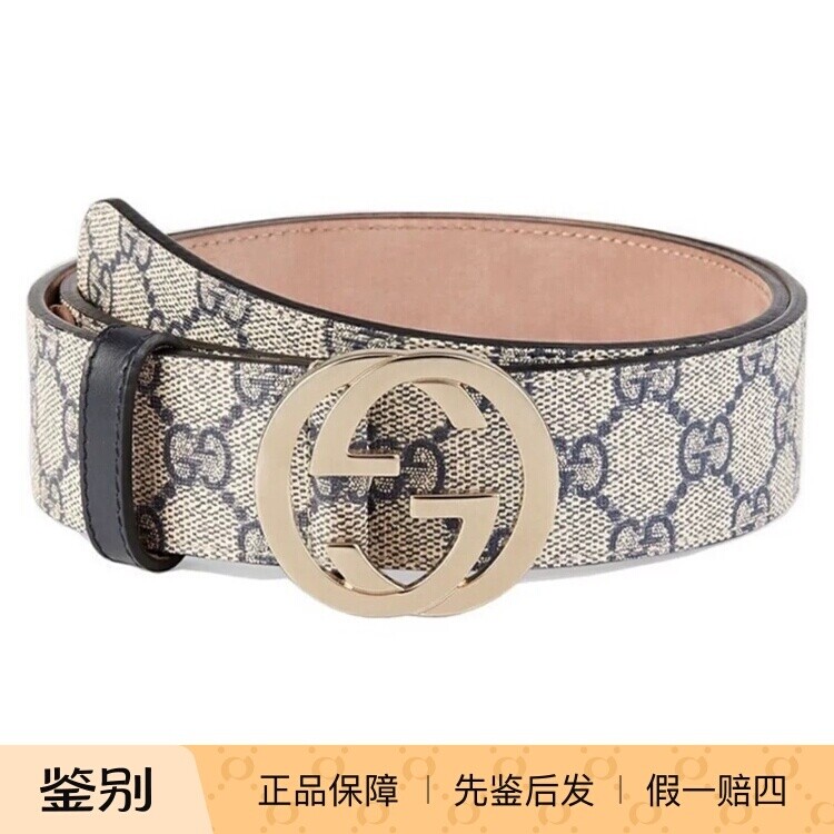 GUCCI/古驰 金扣双G帆布腰带 皮带 宽3.8cm