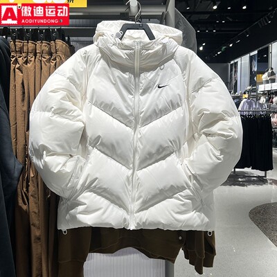 耐克羽绒服女2025冬新款连帽防风保暖纯色宽松休闲外套HV5236-100