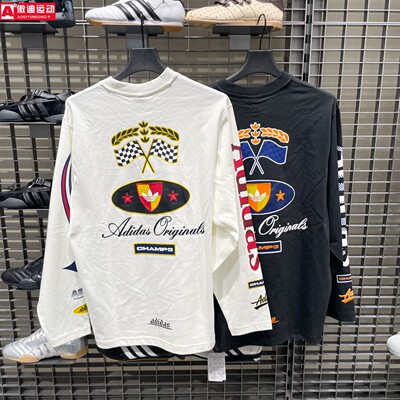 Adidas三叶草男子2026秋季新款赛车风上衣休闲运动长袖T恤 LD6506