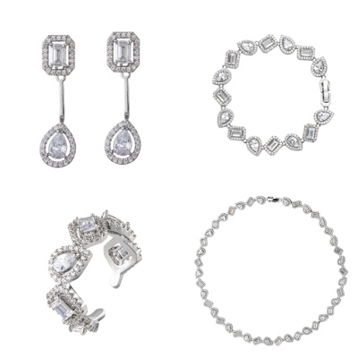 Hesperus Atopos水滴方钻拼接首饰套装轻奢开口戒指手链项链耳环