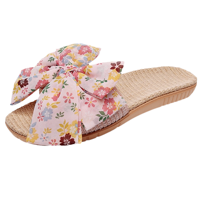 亚麻拖鞋女夏日系原素新款碎花