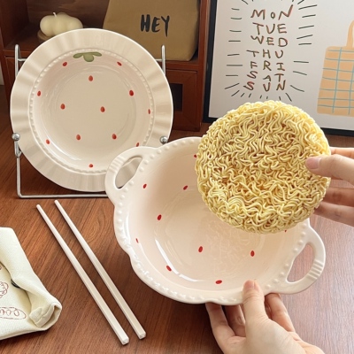 大面碗漂亮汤面碗釉下彩碗陶瓷蒸碗高颜值餐具碗碗筷套装乔迁之喜