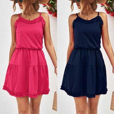 Women's suspender ruffle edge dress