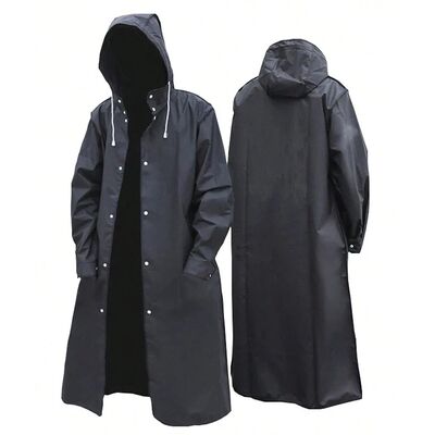 1pc Black Adult Hooded Long Raincoat Men Women Poncho Waterp