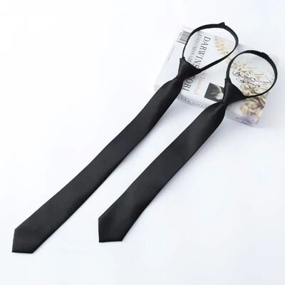 Black Zipper Ties Retro Silky Narrow Women Men Neck Tie Slim