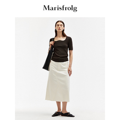 【商场同款】Marisfrolg玛丝菲尔夏季新款咖啡棕弧形领针织衫女士