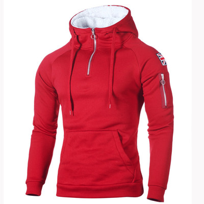 Men's hooded long sleeved sweatshirt labeled pockets top