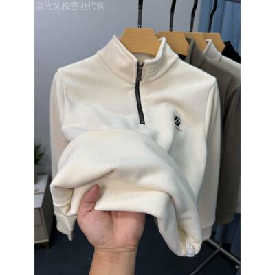 MAROLIO~加绒加厚立领卫衣男秋冬季半拉炼打底衫男t恤长袖内搭衣