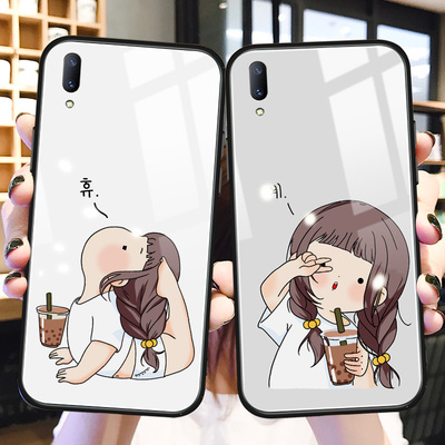 奶茶少女vivoy97手机壳y95适用y91可爱风u1新款y85卡通y81s玻璃nex3s屏幕s后置指纹a旗舰y83版x23幻彩z3x/z1i