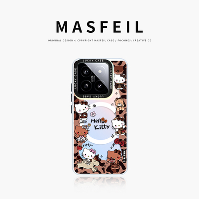 MASFEIL× KITTY豹纹适用小米14pro手机壳磁吸带支架小米15Ultra套全包13可爱超薄高级感女生vivox100Pro新款