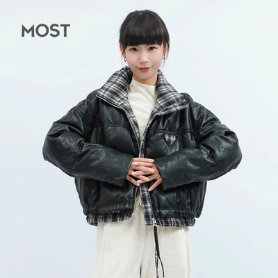 most黑色立领90白鸭绒羽绒服女