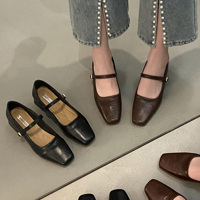 法式晚风气质通勤单鞋女2026新款春季韩版仙女粗跟玛丽珍小皮鞋子