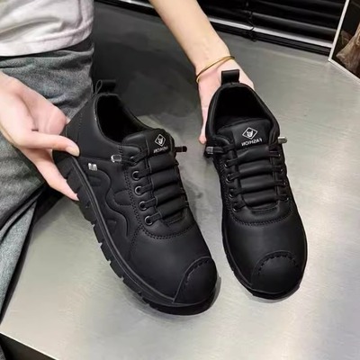 黑色工作鞋不累运动鞋妈妈一脚蹬