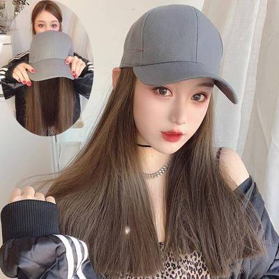 假发帽子一体时尚女夏季2022年新款夏天带头发的鸭舌帽网红长直发