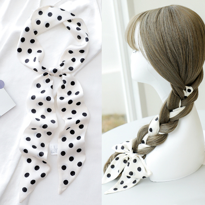 小丝巾黑白波点韩版扎头编发包薄