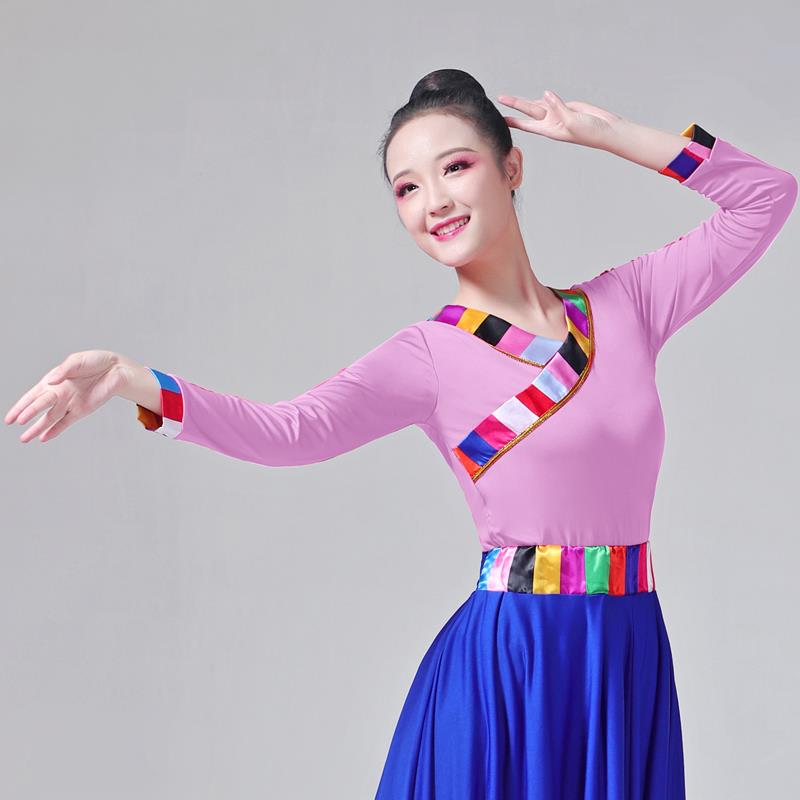 新款藏族大摆裙舞蹈练功服上衣女广场舞演出服装现代艺考半身裙练