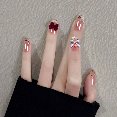 新年氛围款精致醒狮猫眼穿戴美甲