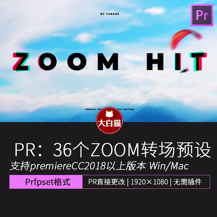 36个独特视频转场效果PR预设 Premiere缩放转场预设Zoom Hit_虎窝淘