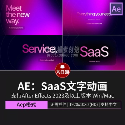 ae文字模板SaaS产品文字动画排版展示宣传视频科技排版片头AE模板