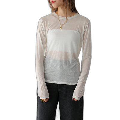 日本直邮BASERANGE 女士长袖 T 恤圆领纯色弹力尺码 BL 000 WI23