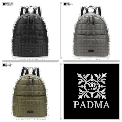 日本直邮Padma 帆布背包 女士绗缝帆布背包 黑灰色  PAD 30540B