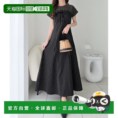 1h可退 日本直邮mily bilet 女装 条纹拼接娃娃裙 长款显瘦V领系