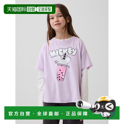 1h可退 日本直邮GAP儿童×迪士尼 oversize变色亮片卡通T恤 87083