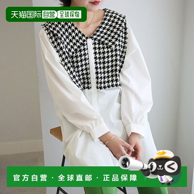 【日本直邮】geera 女士 衬衫格子格纹假两件泡泡袖通勤