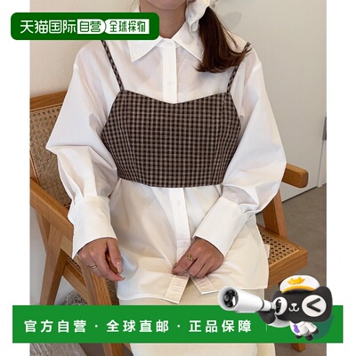 日本直邮JUNOAH格纹马甲套装基础衬衫白色长袖西装