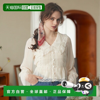 1h可退 日本直邮DEICY 女士复古蕾丝褶皱雪纺衬衫 华丽领口设计 1