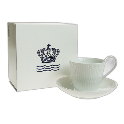 日本直邮Royal Copenhagen皇家哥本哈根白色半蕾丝高把杯碟240ml