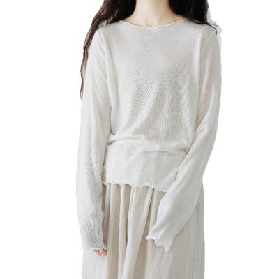 复述羊毛木耳边长袖t恤女早秋新款纯色内搭打底衫针织上衣多颜色