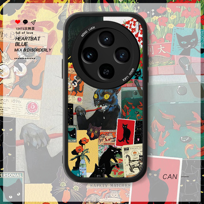 黑猫贴画适用vivox200s手机壳新款小羊皮X200Ultra外全包复古vivix新品防摔viv0系列男女欧美创意保护套