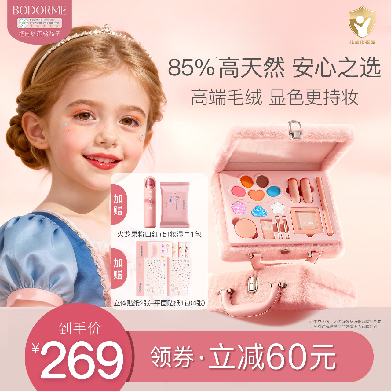 贝德美儿童化妆品彩妆礼盒套装女孩专用舞台妆全套口红眼影眉笔