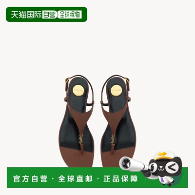 自营欧洲直邮YSL圣罗兰 CASSANDRA系列女士棕色小羊皮logo标识凉