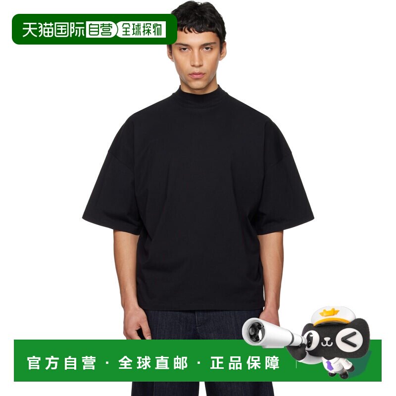 香港直邮Jil Sander 吉尔 桑达 男士 黑色 Cotton Mock-Neck T恤