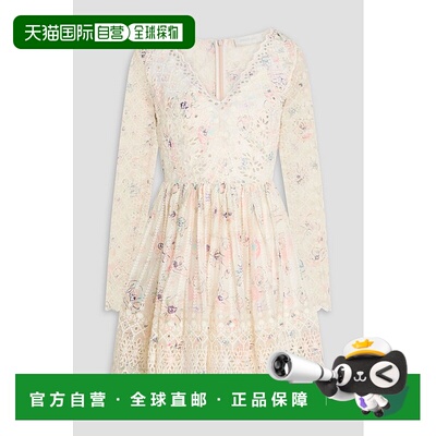 1h可退 香港直邮ZIMMERMANN 女士 印花马德拉刺绣棉质迷你连衣裙
