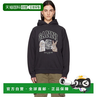 1h可退 香港直邮GANNI 甘尼 女士 黑色 Animal Print 连帽衫 T427