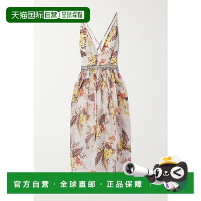 香港直邮ZIMMERMANN 女士 Matchmaker 精饰印花亚麻真丝混纺中长